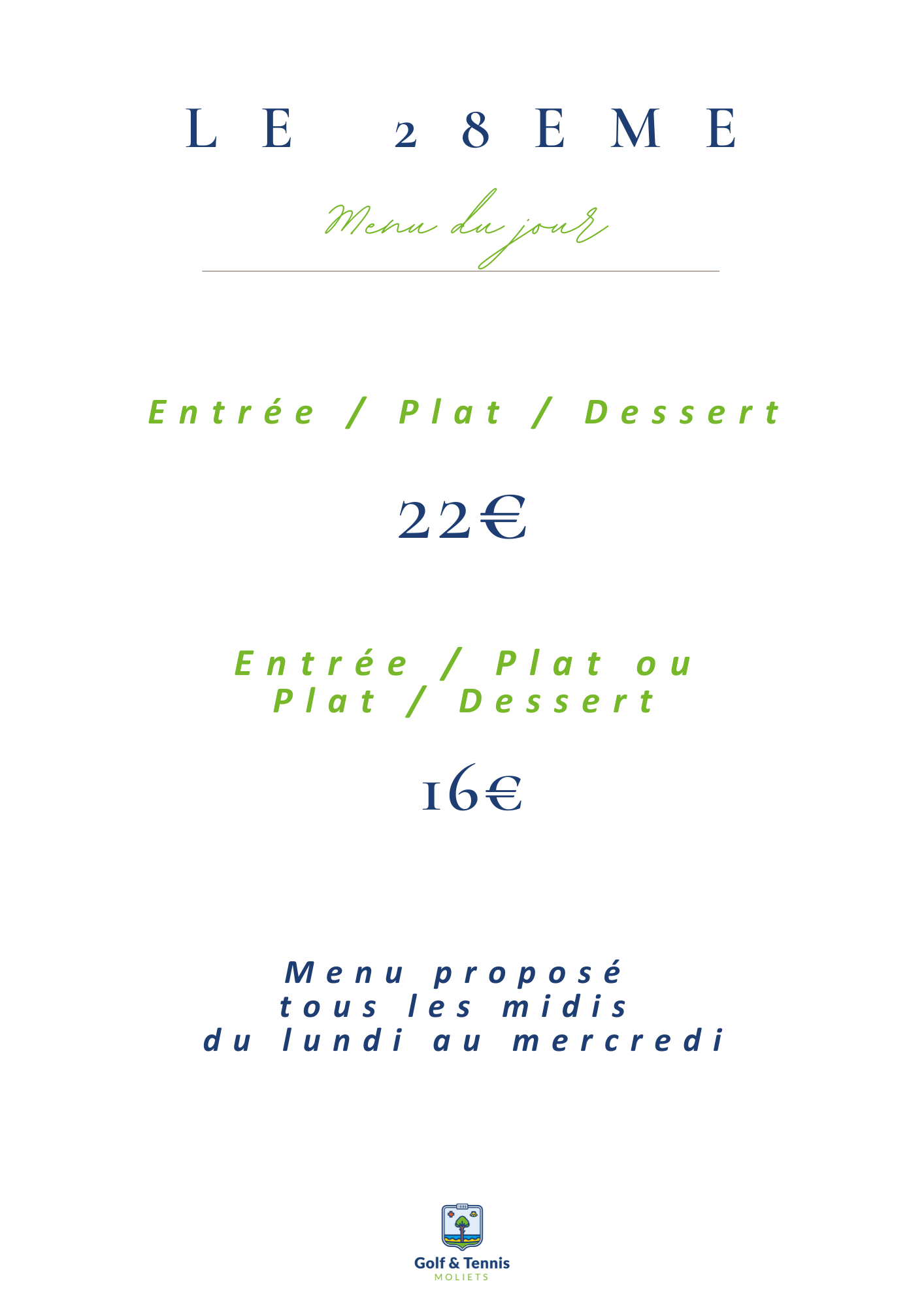 LES FORMULES DU RESTAURANT LE 28EME