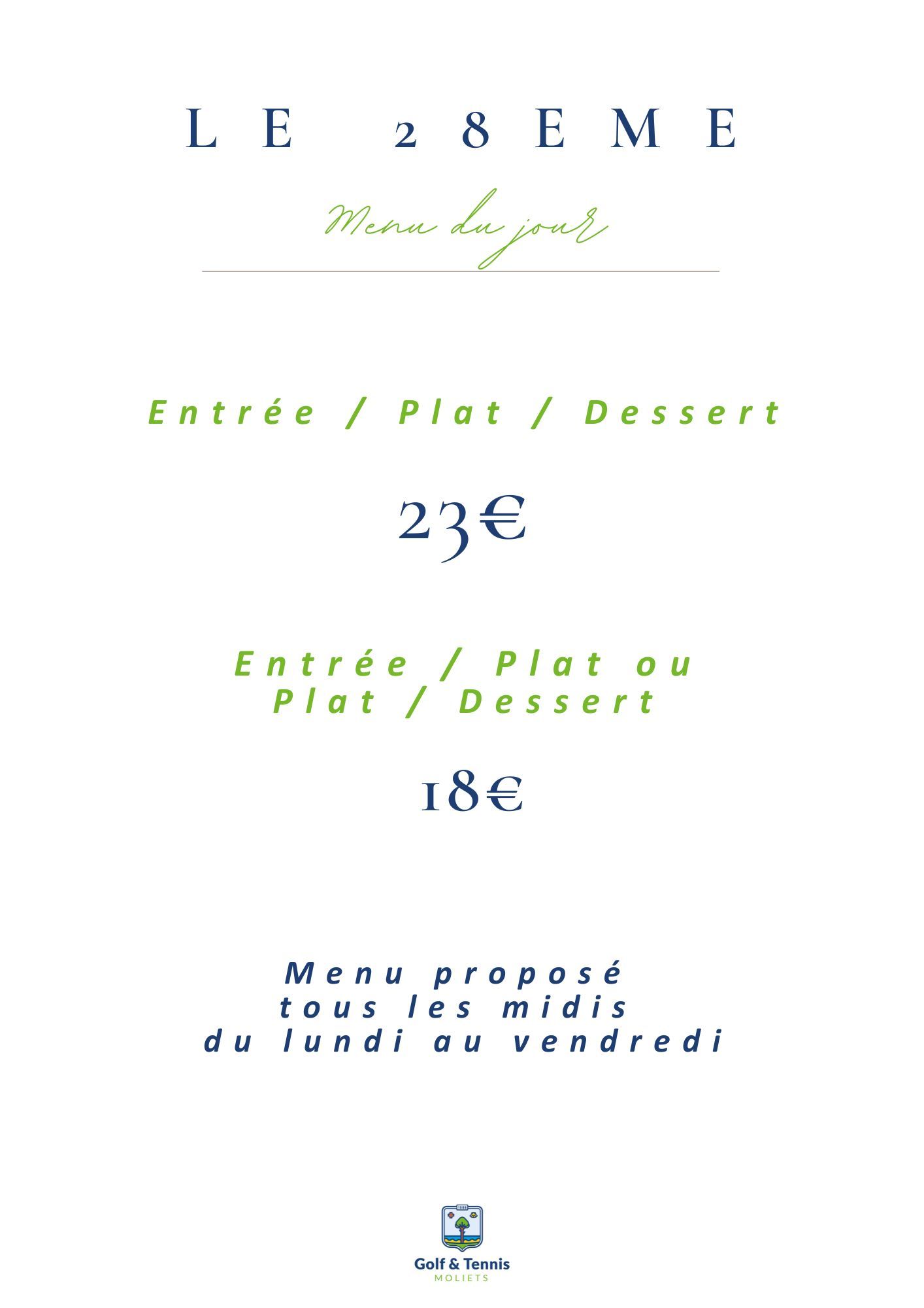 LES FORMULES DU RESTAURANT LE 28EME